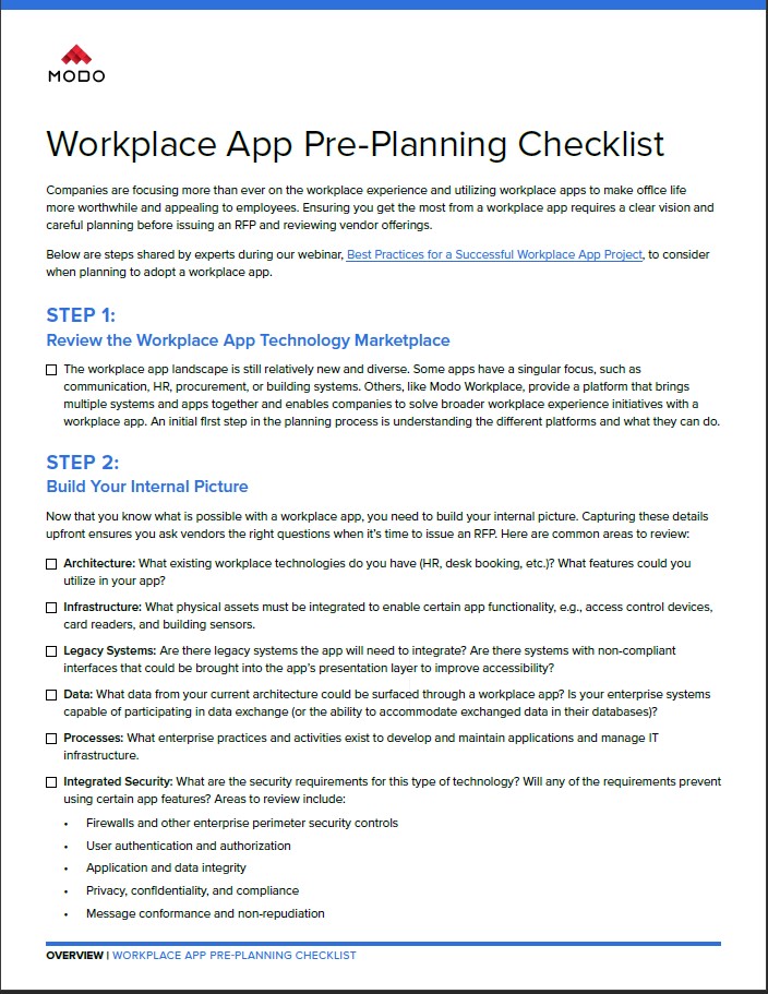 Workplace App Pre-Planning Checklist